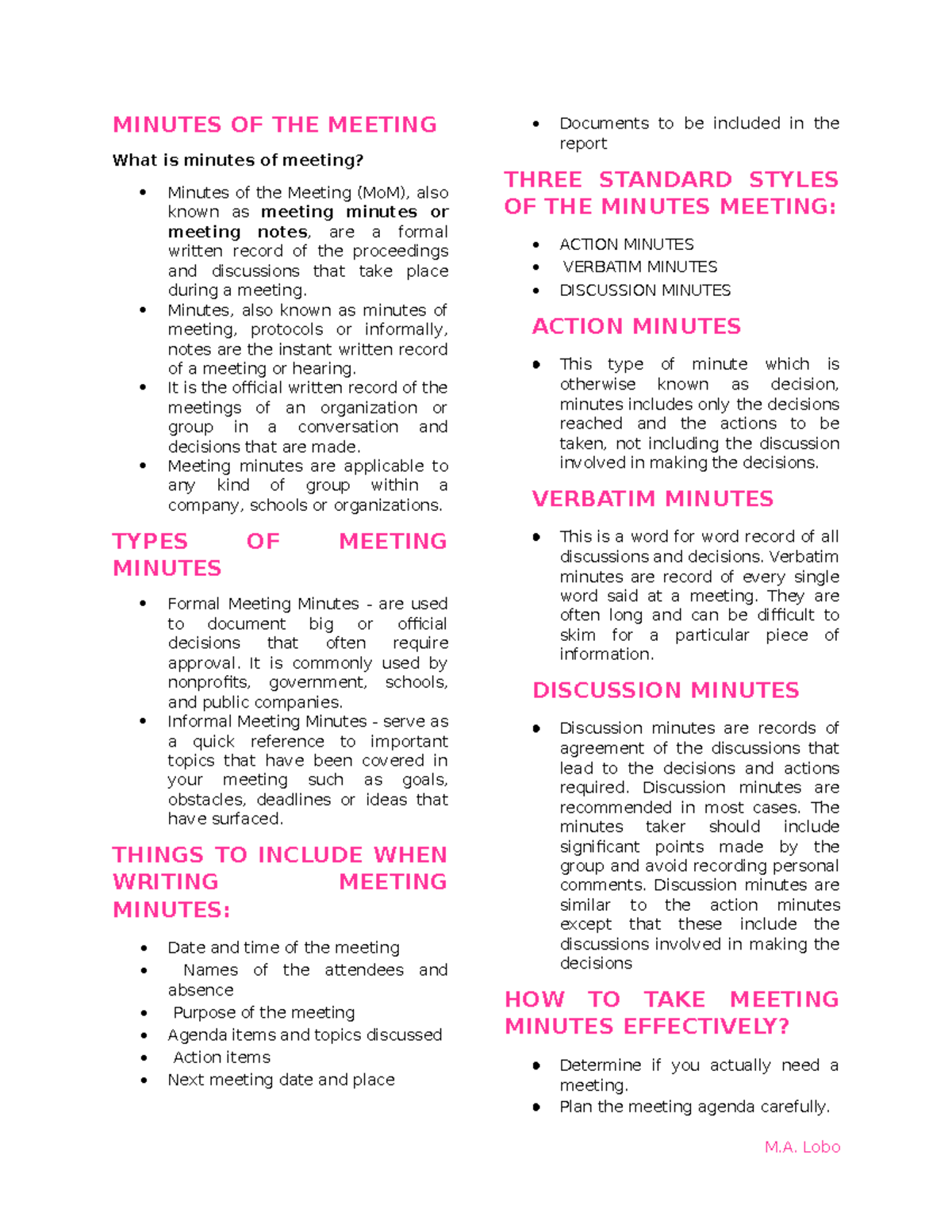 Minutes of the Meeting - Minutes, also known as minutes of meeting ...