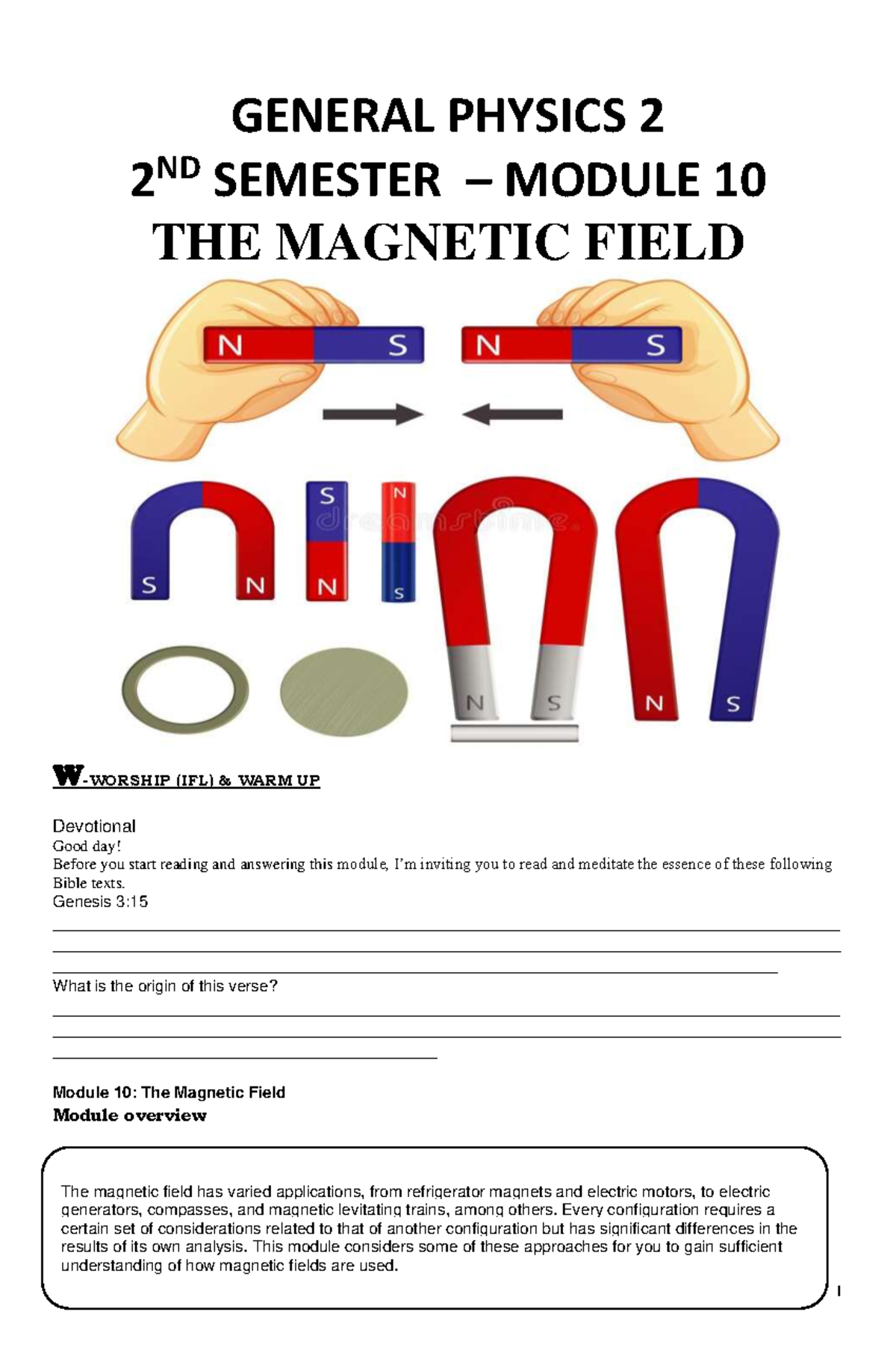 General Physics THE Magnetic Field - GENERAL PHYSICS 2 2 ND SEMESTER ...