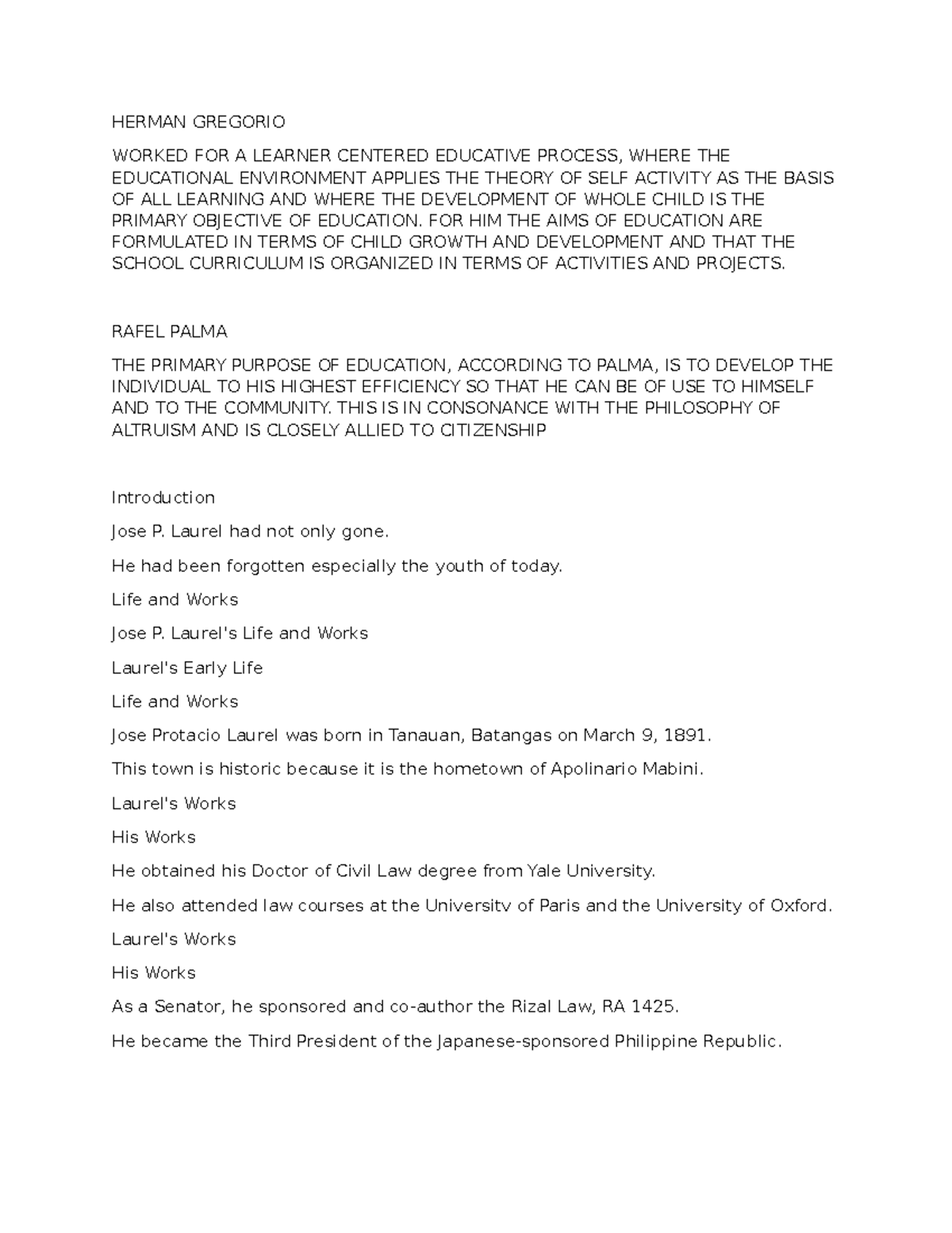 Herman Gregorio - HERMAN GREGORIO WORKED FOR A LEARNER CENTERED ...