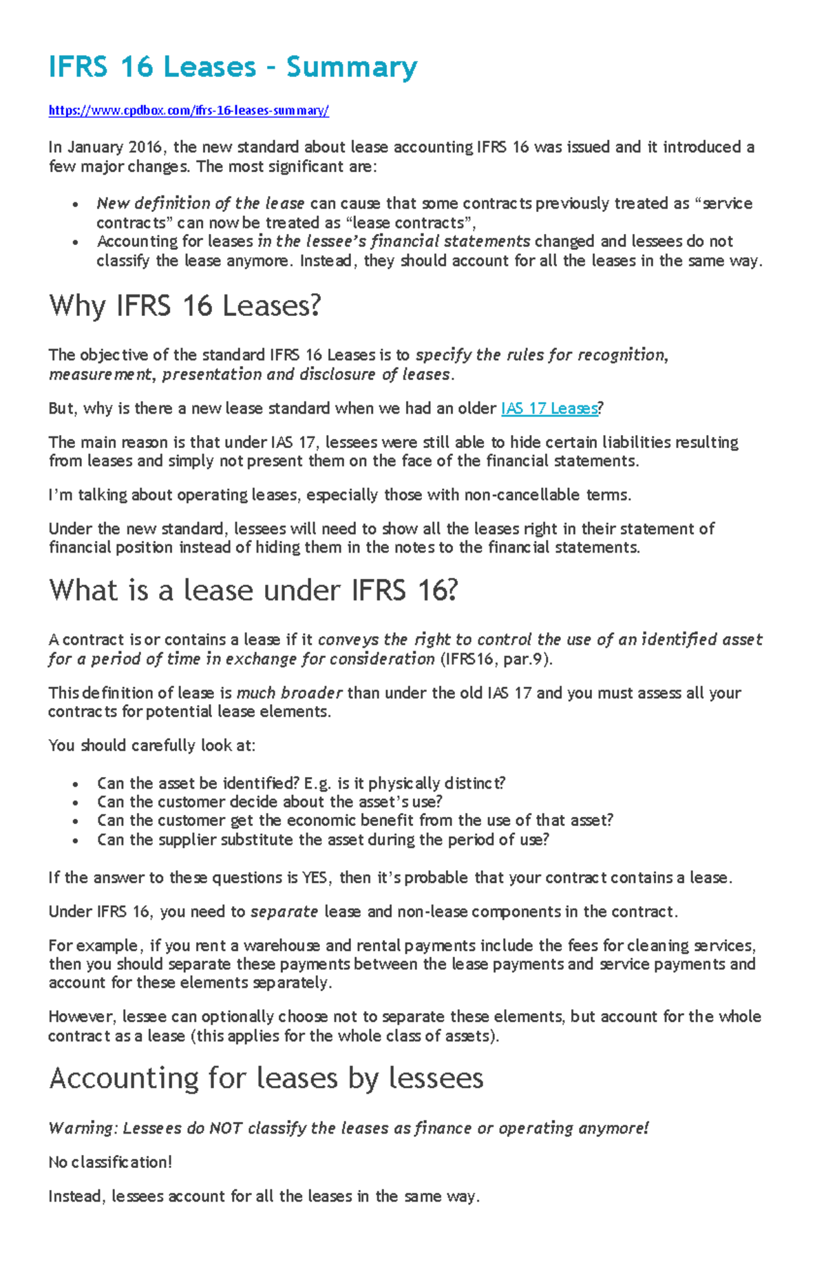 IFRS 16 Leases with Rent Concession - IFRS 16 Leases – Summary cpdbox ...