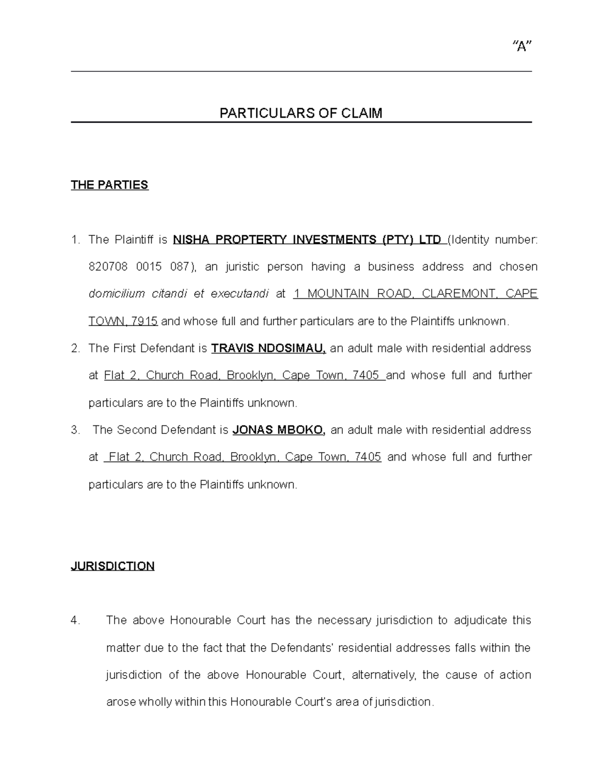 Particulars of Claim 12.10.2020 (Autosaved) - “A” PARTICULARS OF CLAIM ...