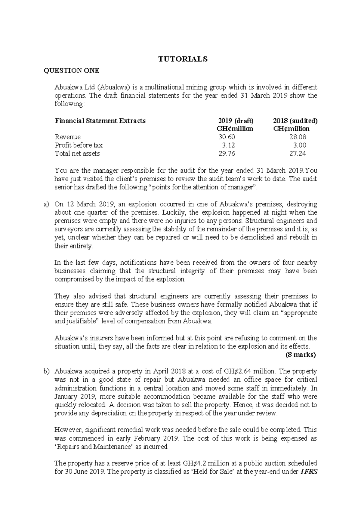 Tutorials - Tutorial on Advanced Auditing - TUTORIALS QUESTION ONE ...