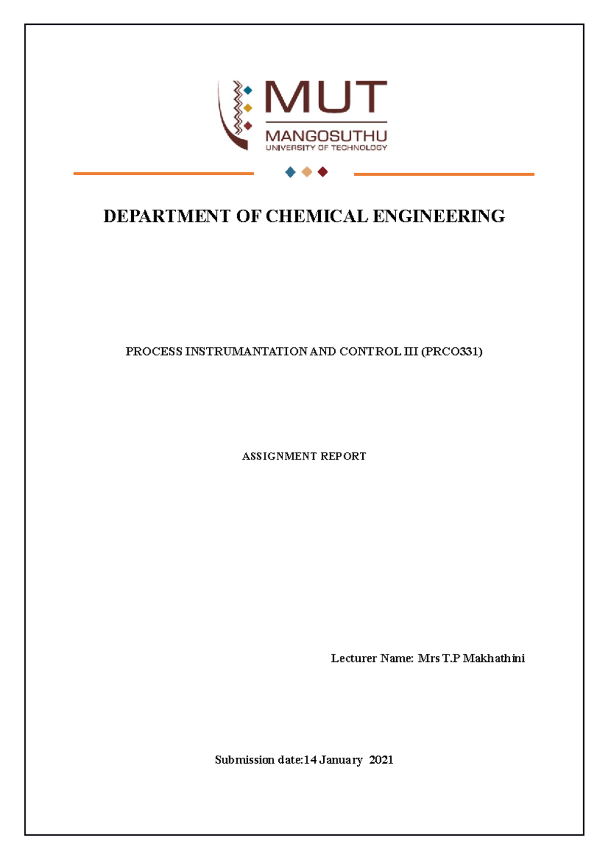Process instrumantation & control - DEPARTMENT OF CHEMICAL ENGINEERING ...