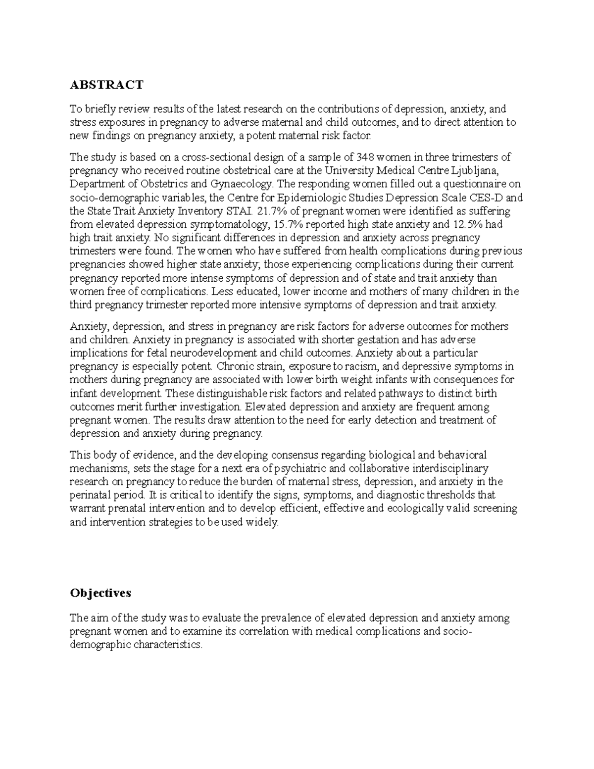 Anxiety among pregnant women of different nationalities at different ...