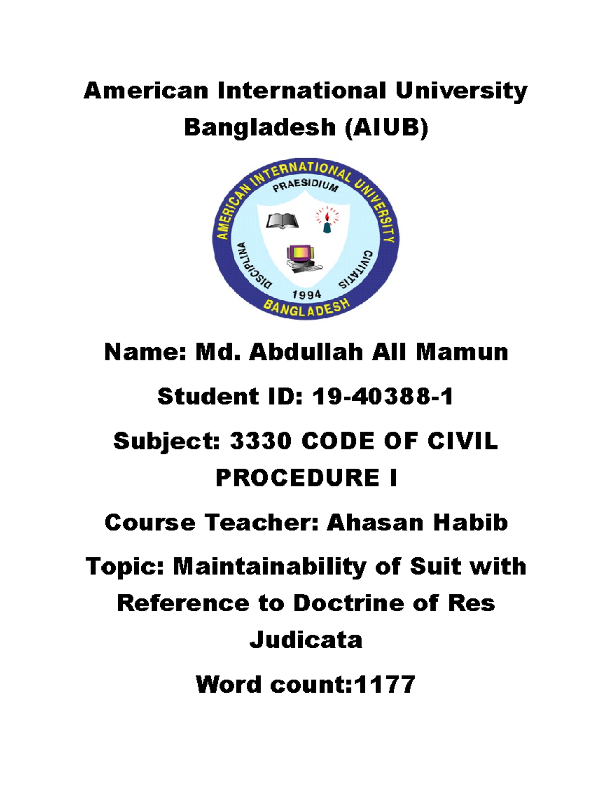 CPC I mid assignment - American International University Bangladesh ...