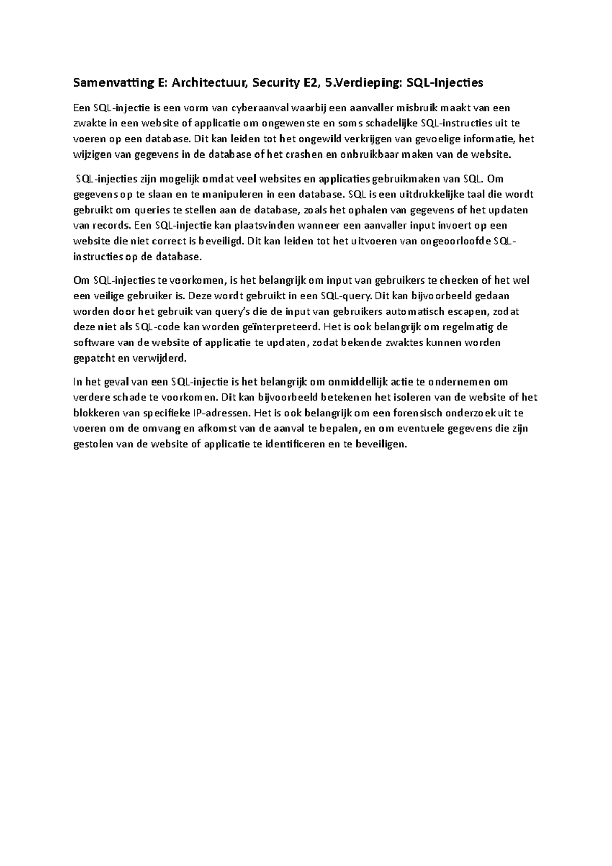 Samenvatting SQL-Injecties - Samenvatting E: Architectuur, Security E2 ...