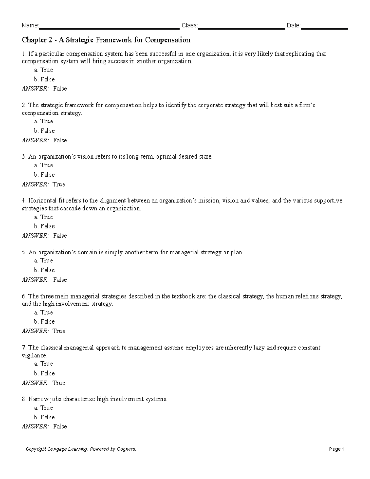Chapter 2 A Strategic Framework for Compensation - Chapter 2 - A ...