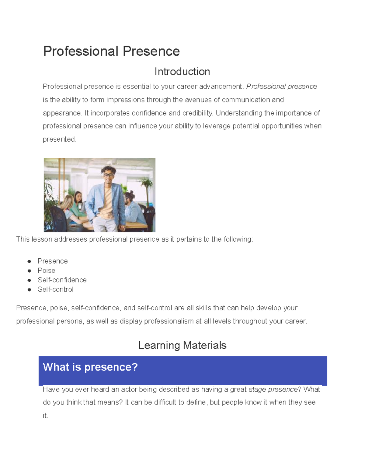 Professional Presence - Professional Presence Introduction Professional ...