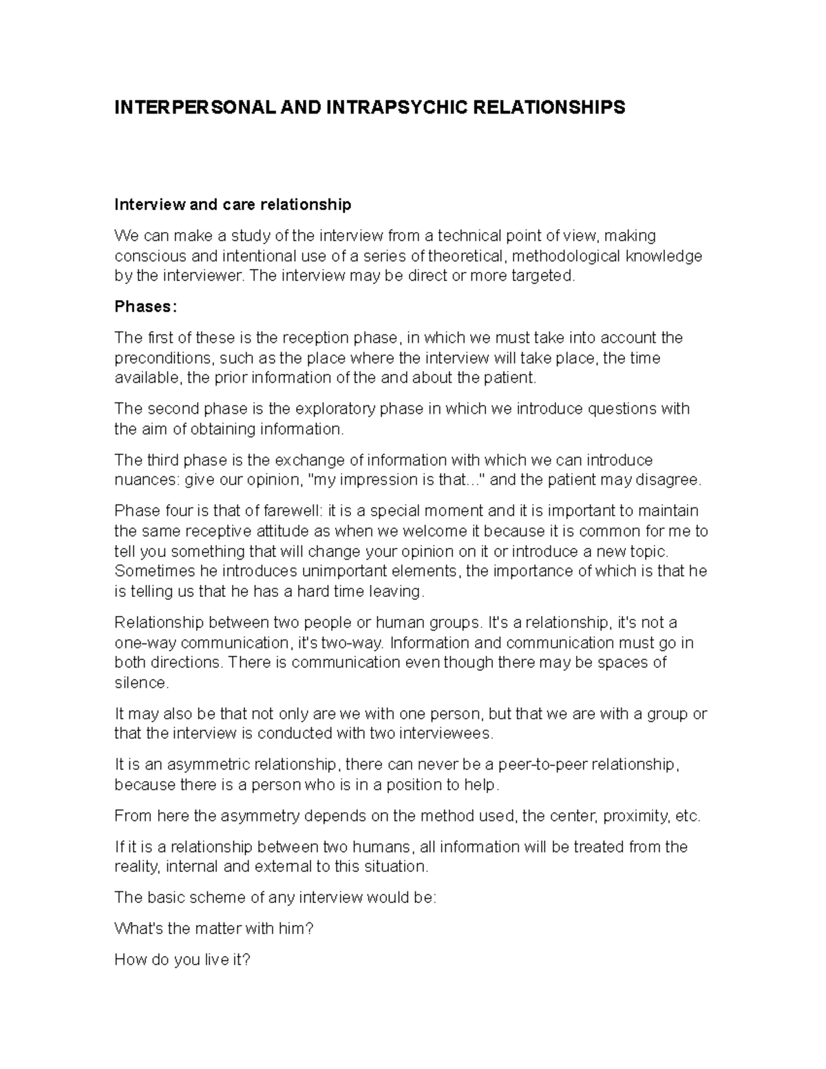 Interpersonal and intrapsychic relationships - INTERPERSONAL AND ...