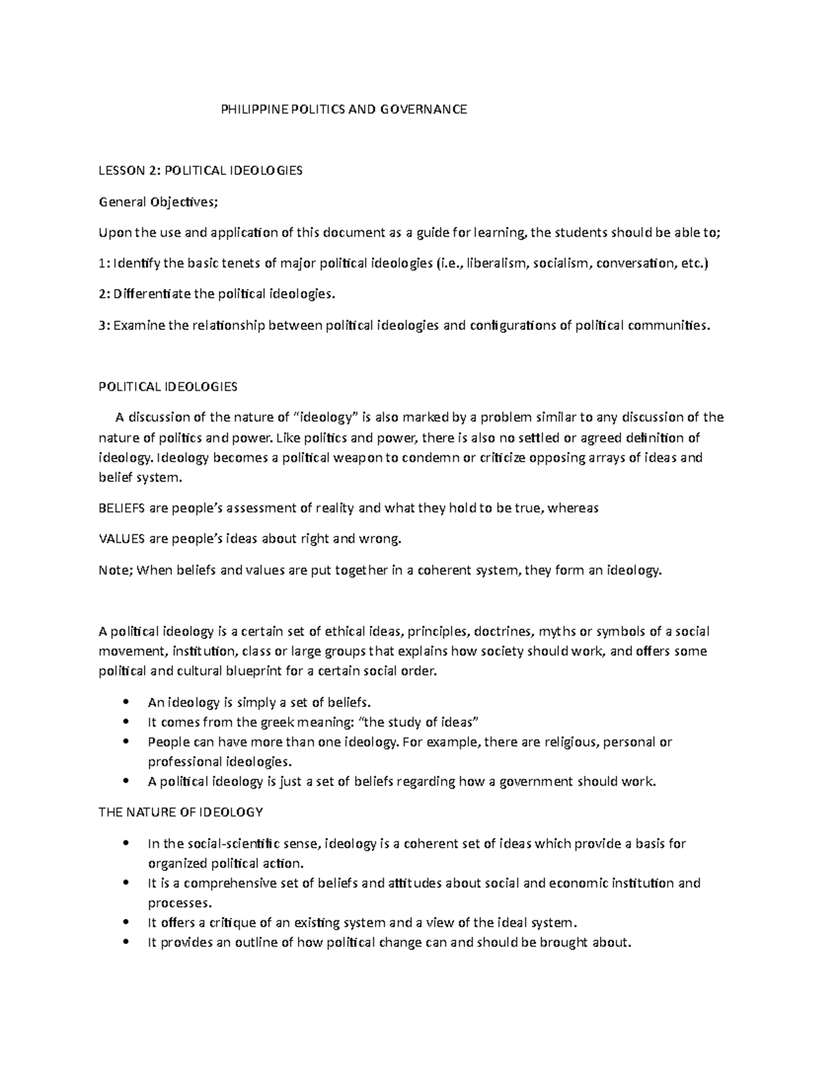 PPG Lesson 2 Political Ideologies - PHILIPPINE POLITICS AND GOVERNANCE ...