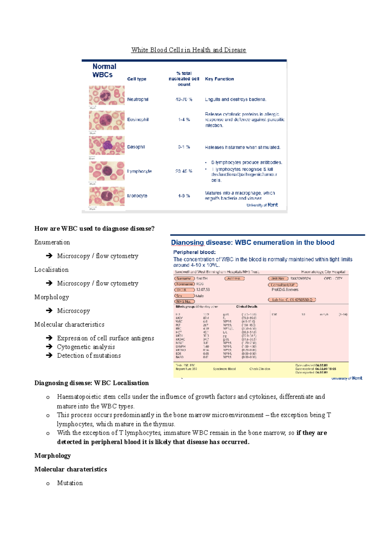 Lecture 3 White Blood Cells in Health and Disease - White Blood Cells ...