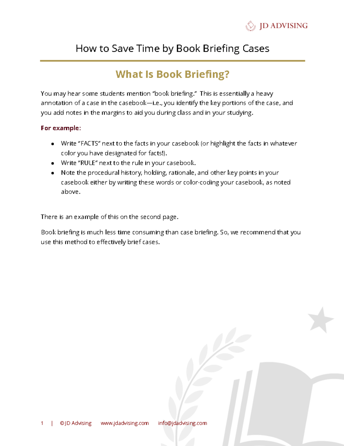 How to Save Time by Book Briefing Cases - 1 | © JD Advising jdadvising ...