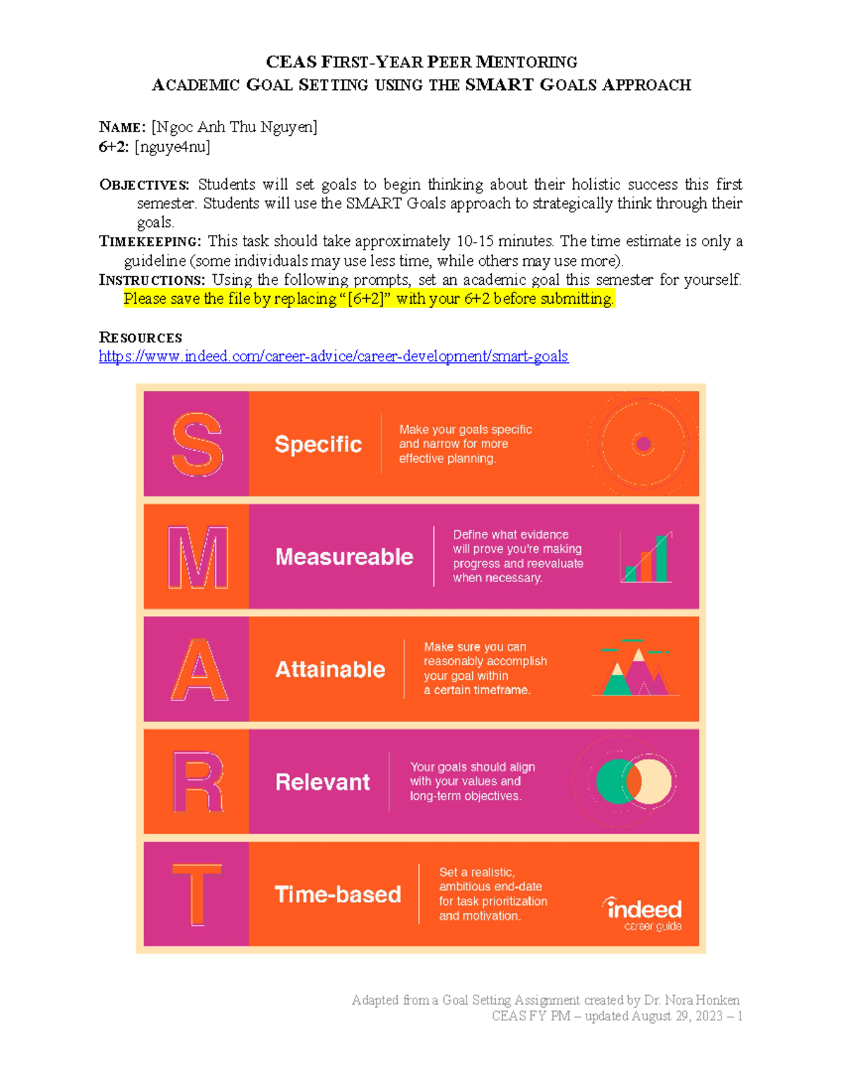 Session 1 [nguye 4nu] PM1 Smartgoals - ACADEMIC GOAL SETTING USING THE ...
