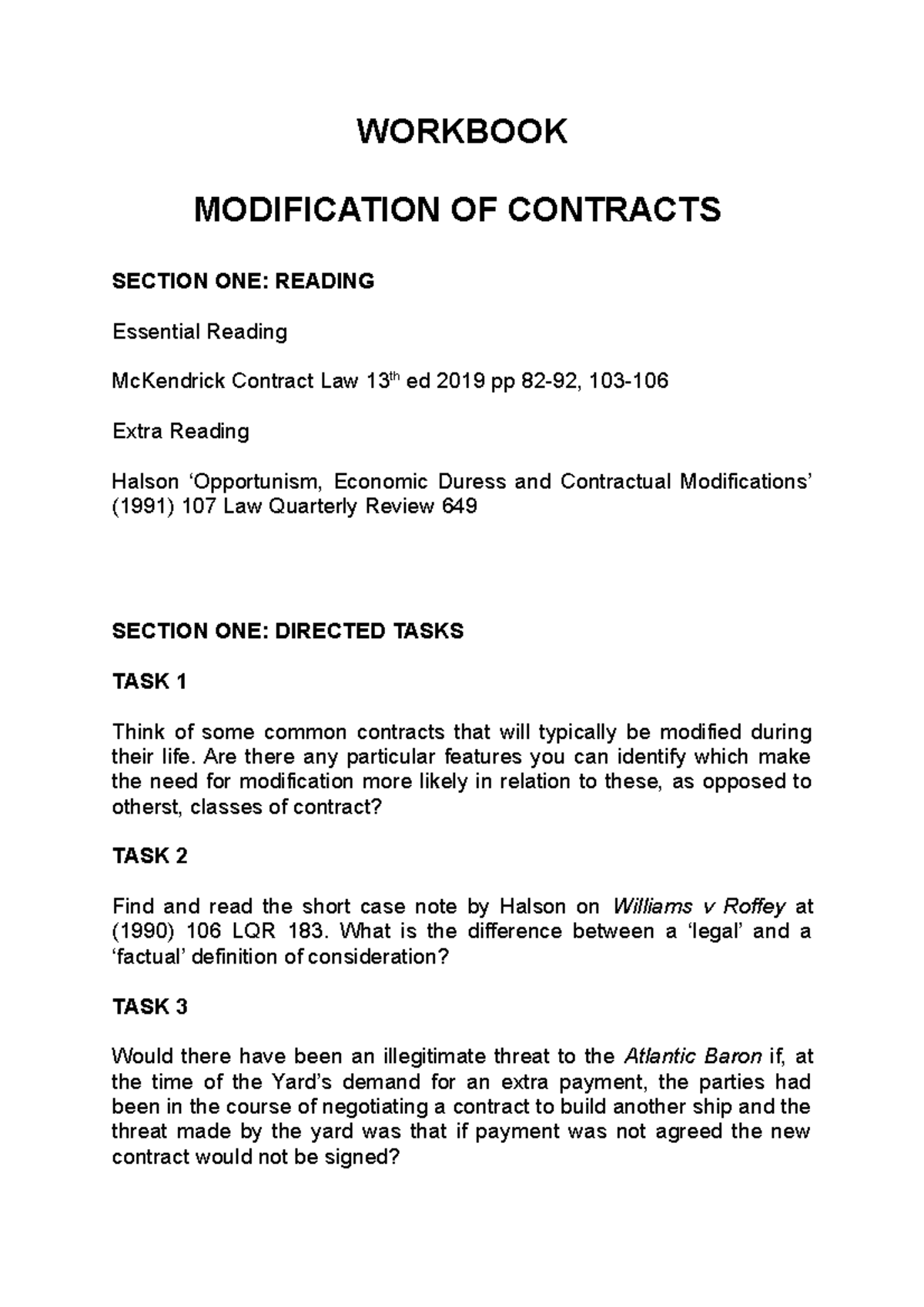 Modification workbook - WORKBOOK MODIFICATION OF CONTRACTS SECTION ONE ...