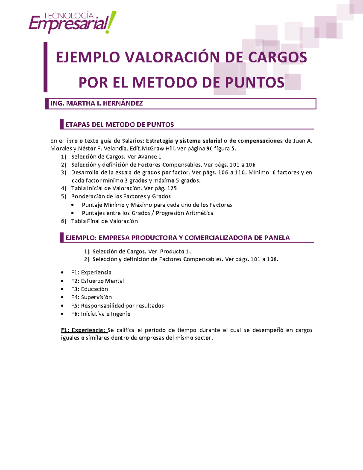 Ejemplo Valoracion POR EL Metodo DE Puntos - EJEMPLO VALORACI”N DE ...