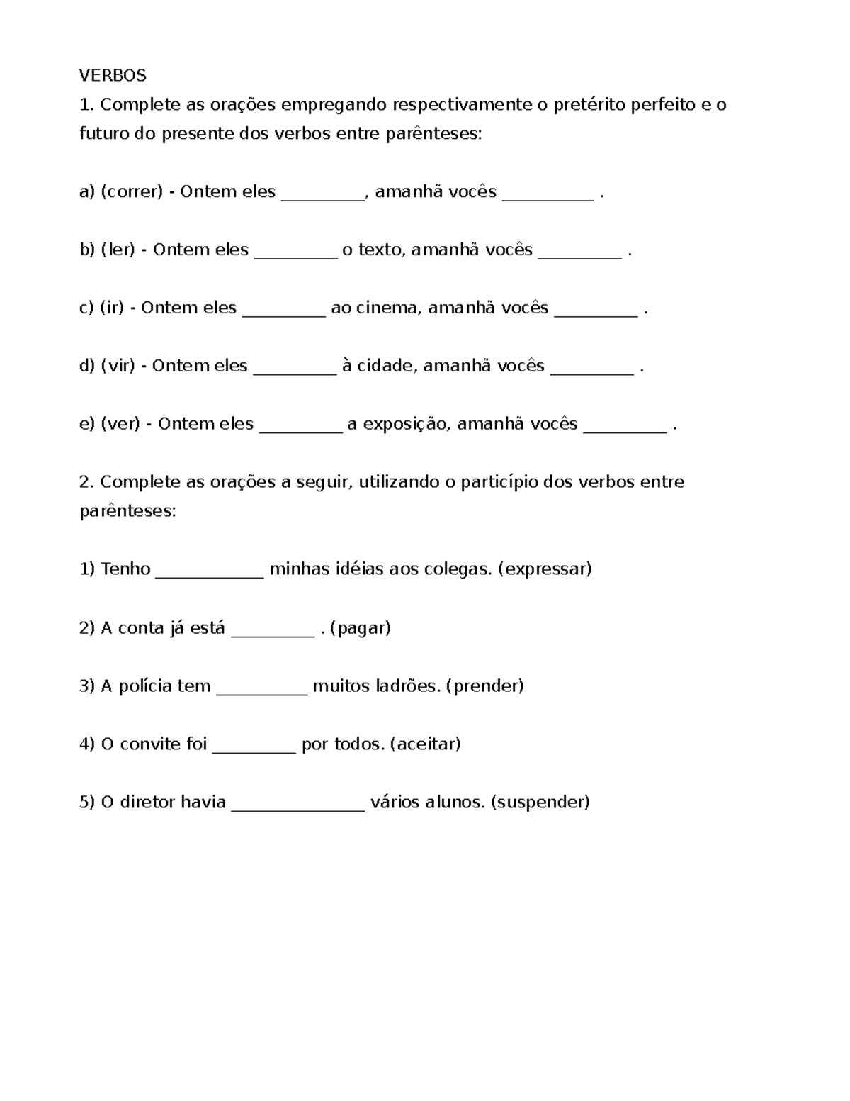 125407846 05 12 Verbos Exercicios DE Fixacao - VERBOS Complete as ...