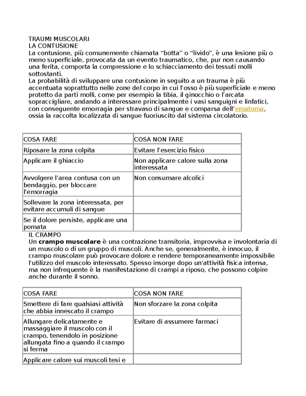Traumi ed fisica riassunto - TRAUMI MUSCOLARI LA CONTUSIONE La ...