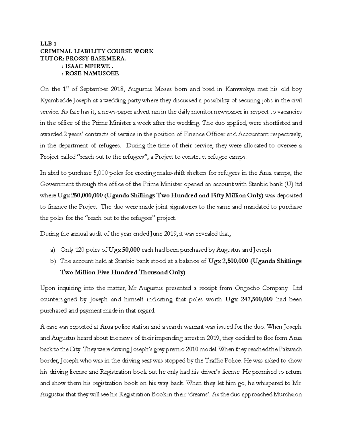 Course work - criminal liability - LLB 1 CRIMINAL LIABILITY COURSE WORK ...