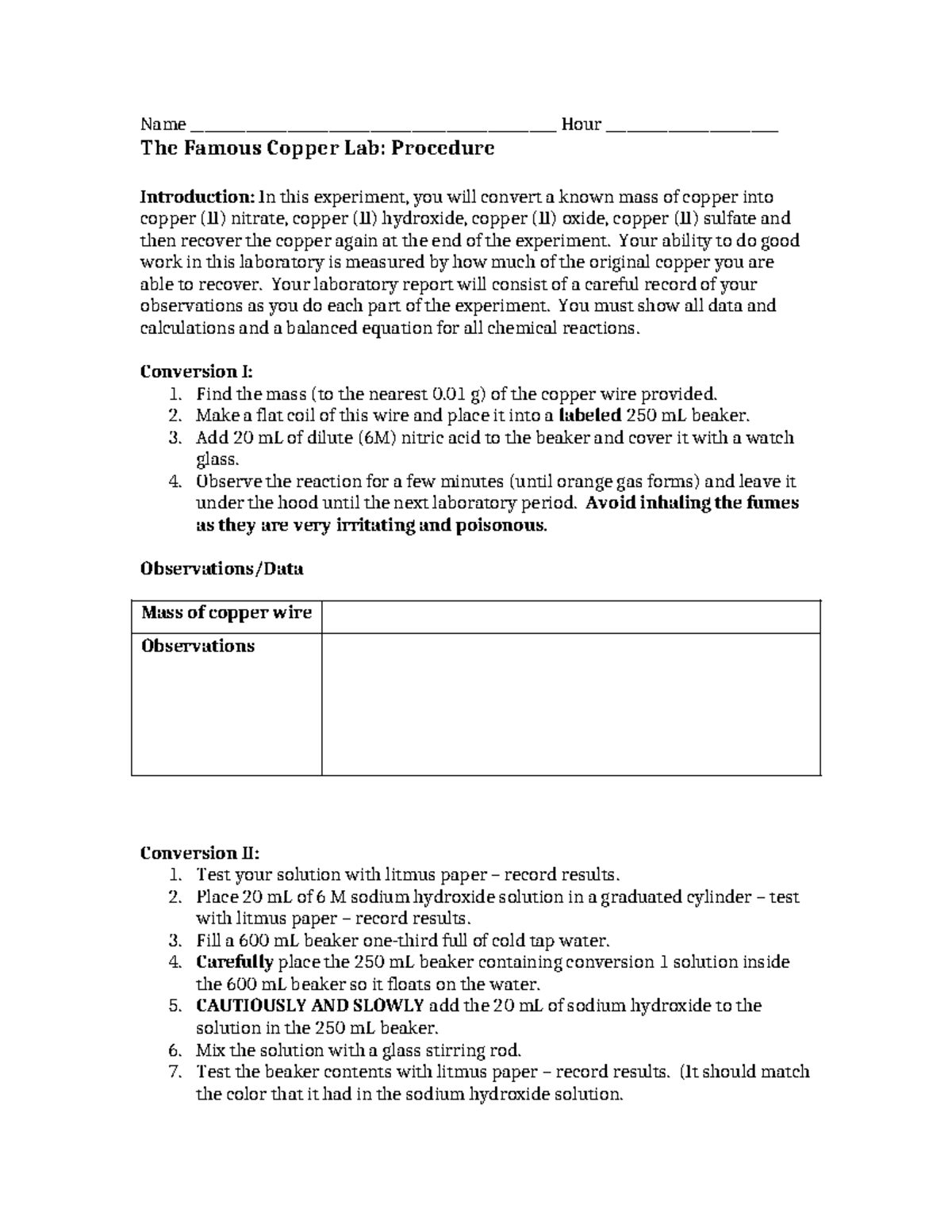 Copper Lab Directions - Name ...