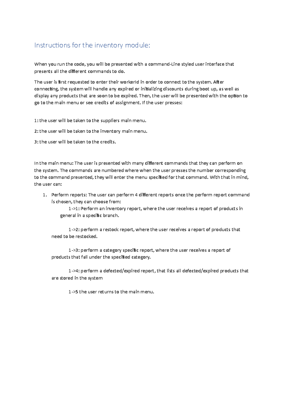 Instructions to run the code - Instructions for the inventory module ...