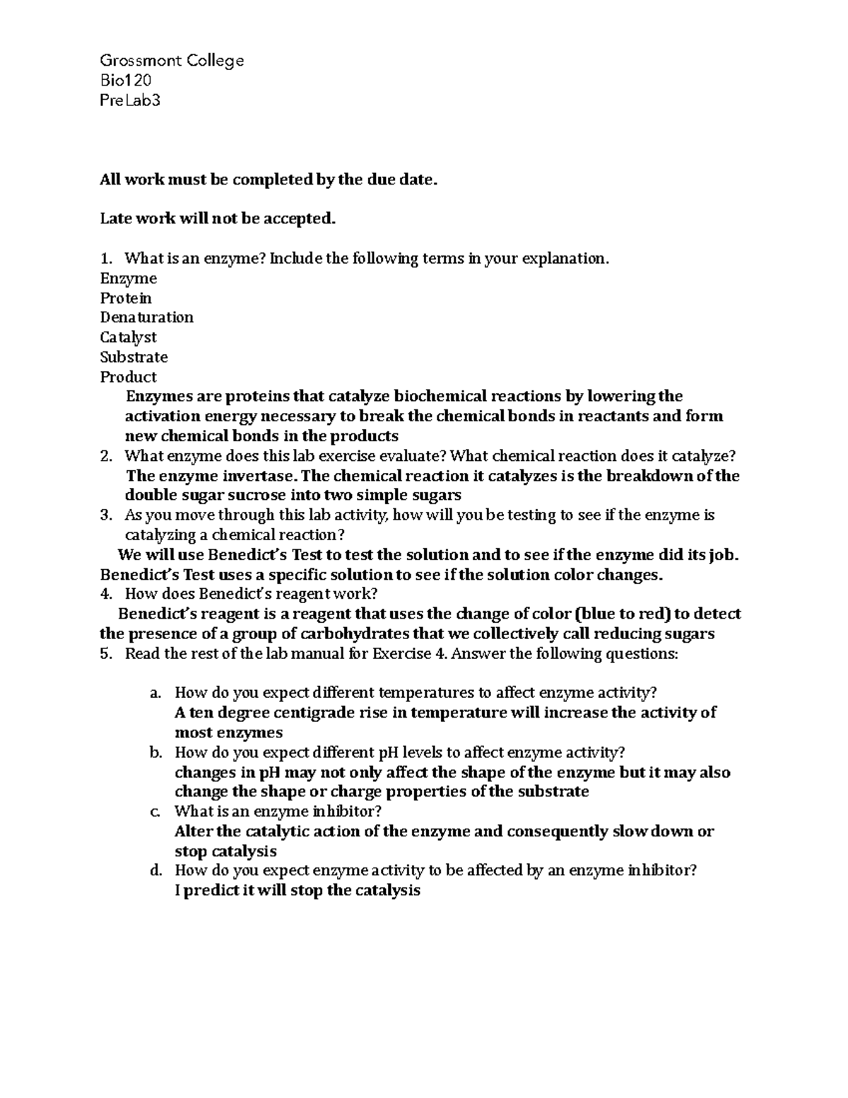 Pre Lab 3 - Bio 120 Pre Lab - Grossmont College Bio PreLab All work ...