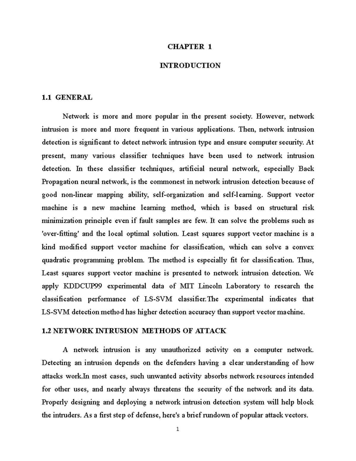 Intrusion attacks - CHAPTER 1 INTRODUCTION 1 GENERAL Network is more ...