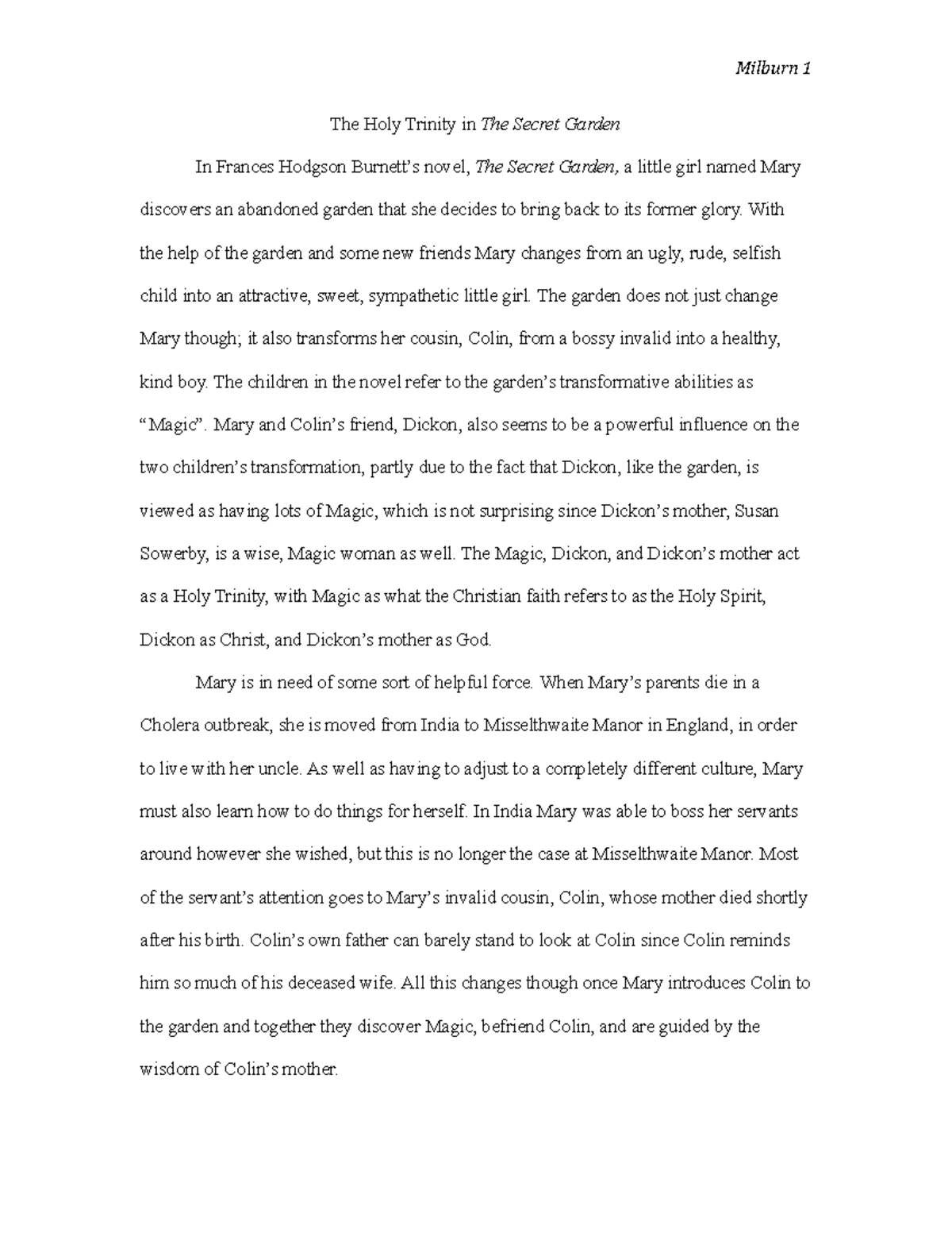 The Secret Garden Essay - The Holy Trinity in The Secret Garden In ...