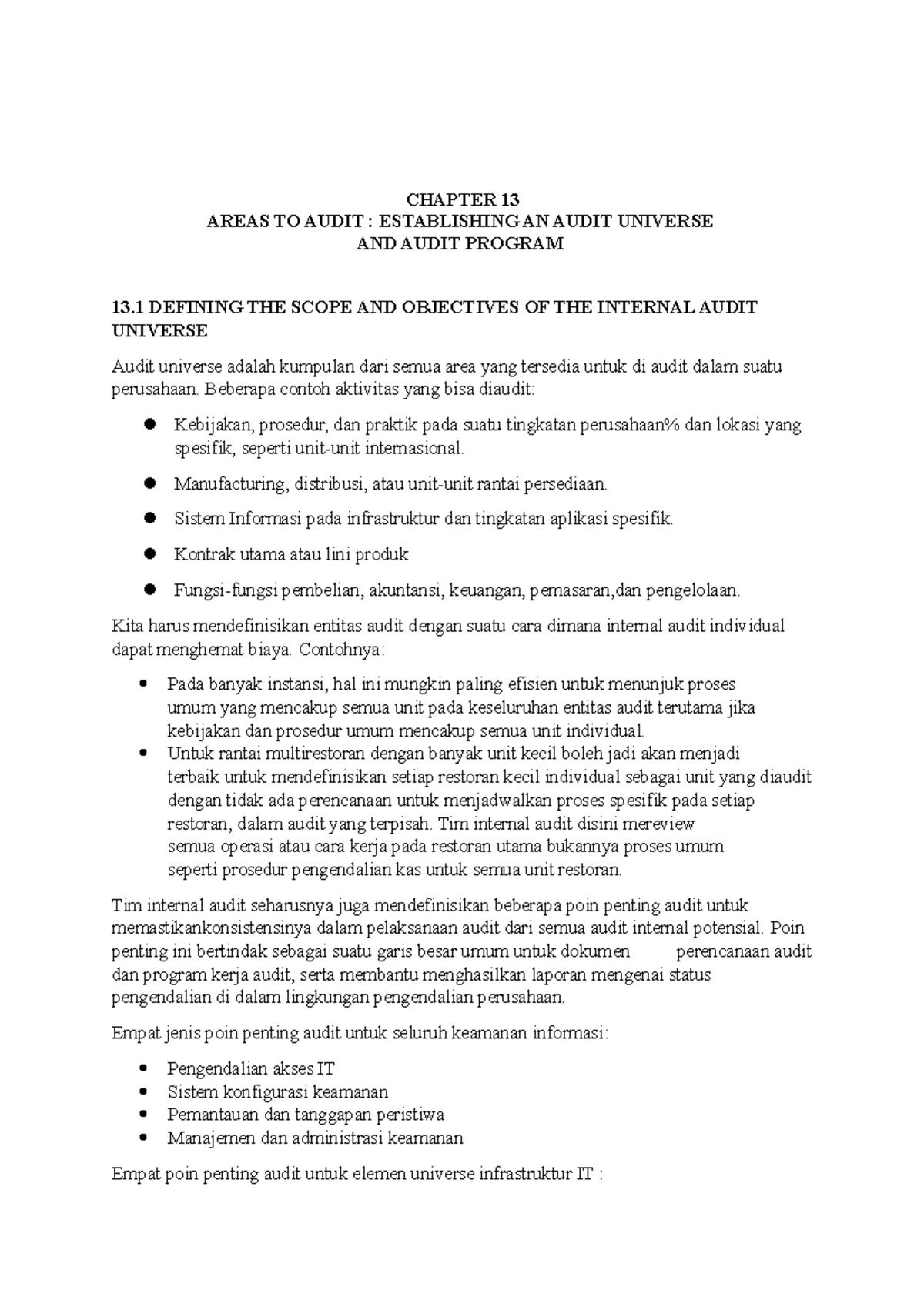 Internal Audit chpter 13 - CHAPTER 13 AREAS TO AUDIT : ESTABLISHING AN ...