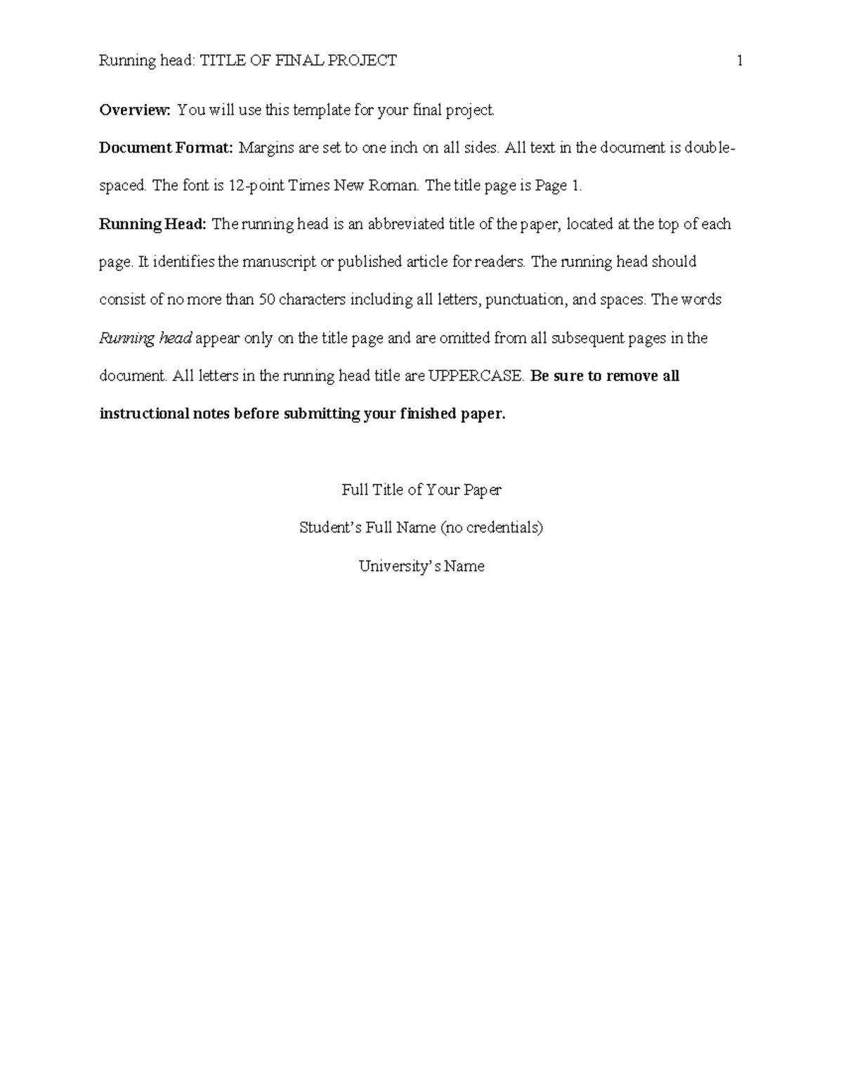 HIM 220 Final Project Template - Running head: TITLE OF FINAL PROJECT 1 ...