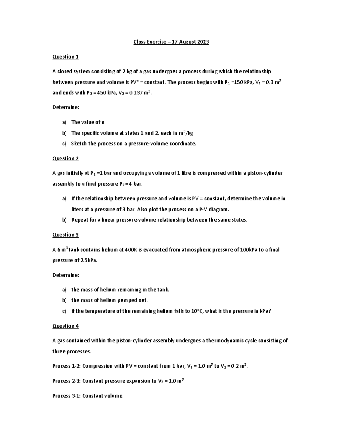 Class Exercise 1 - Practice problems for processes - Class Exercise ...