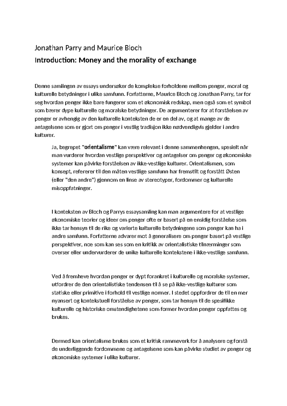 Jonathan Parry and Maurice Bloch Introduction Money and the morality of ...