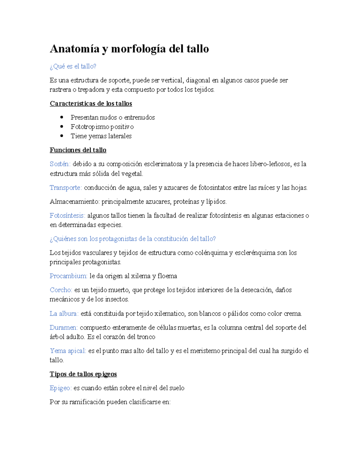 Anatomía y morfología del tallo - Anatomía y morfología del tallo ¿Qué ...