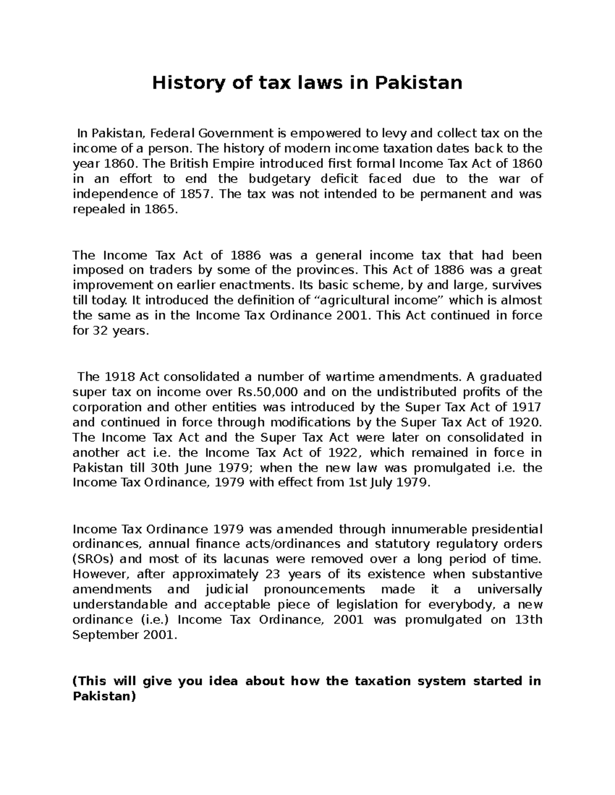 422331681 First Day Taxation System in Pakistan - History of tax laws ...