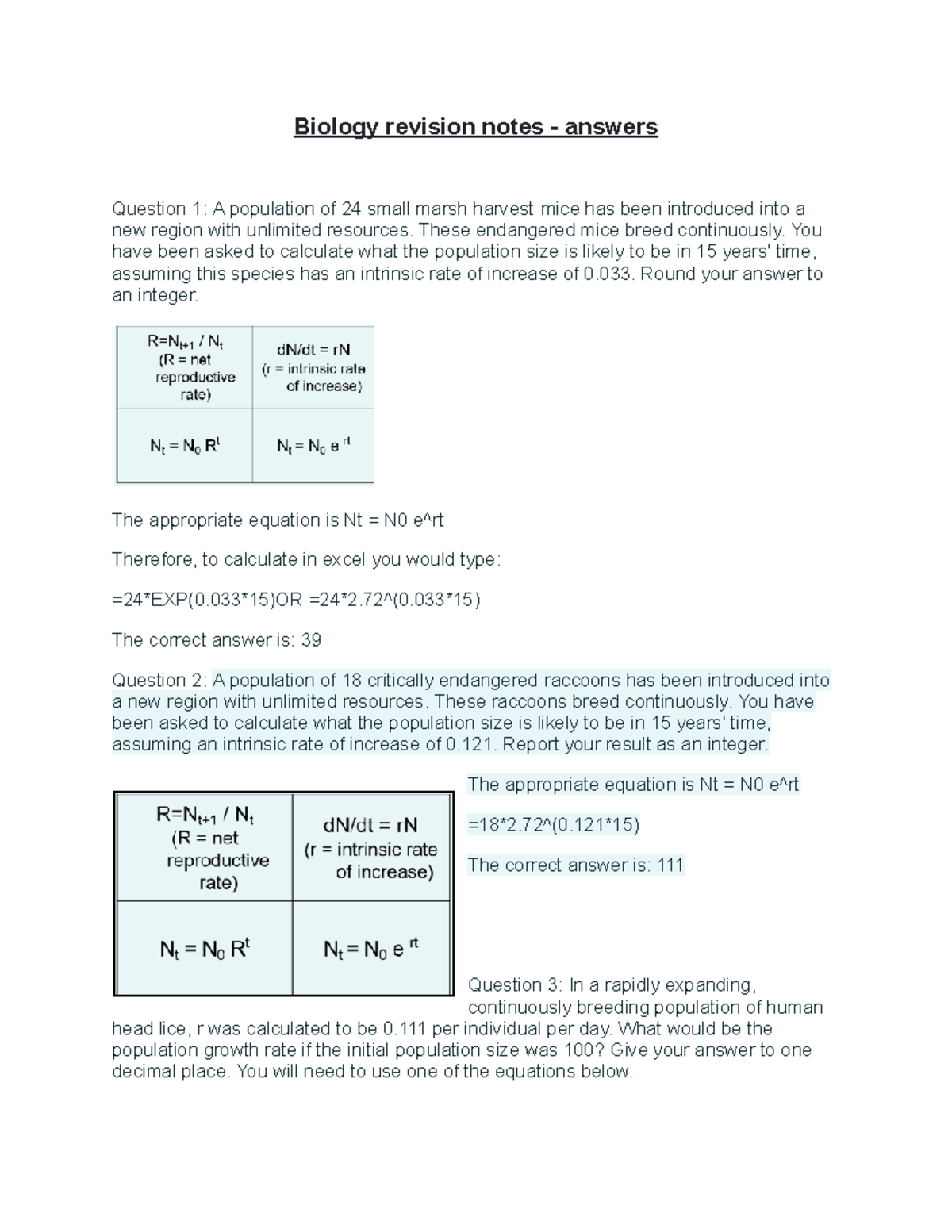 Biology revision notes - answers - Biology revision notes - answers ...