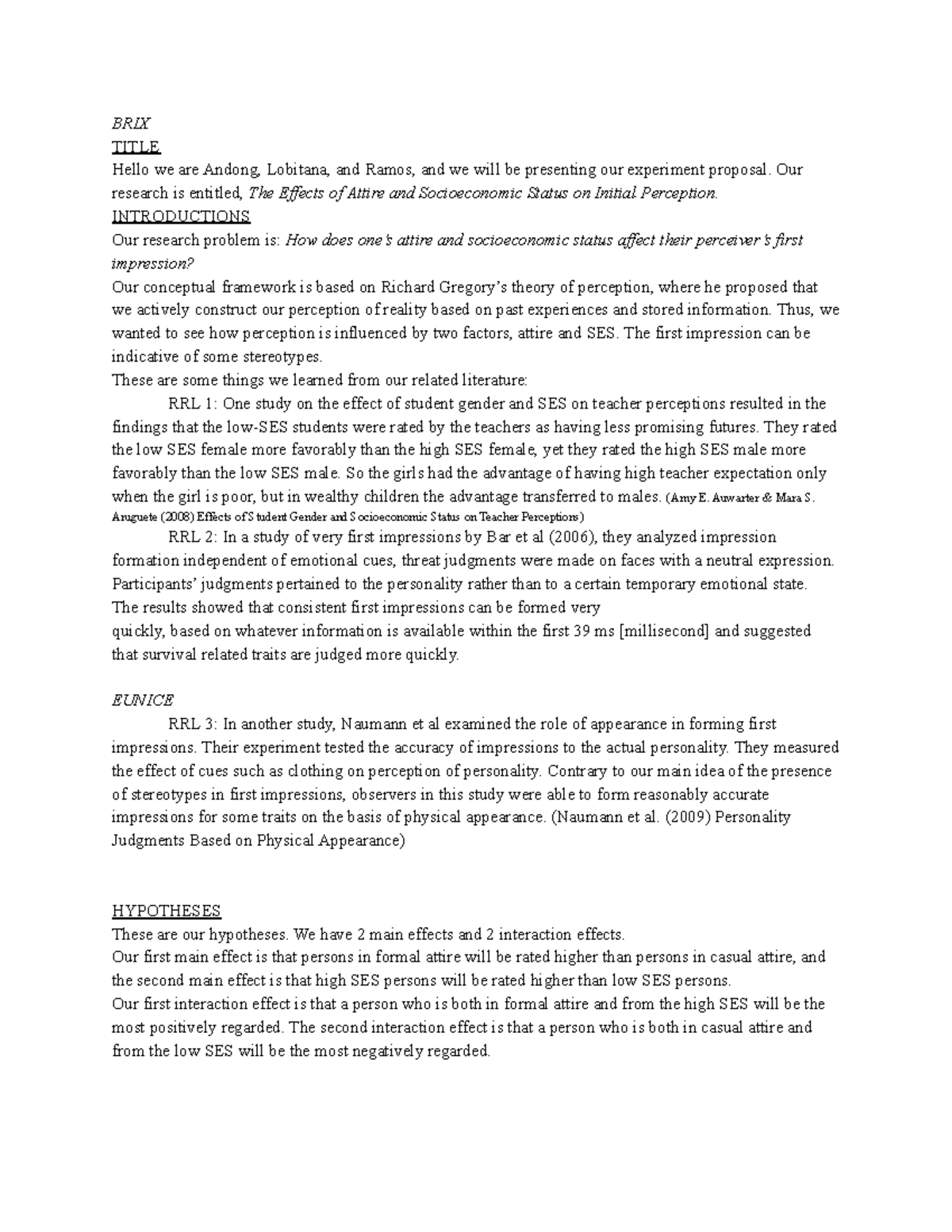 Experimental Psych Presentation Script - BRIX TITLE Hello we are Andong ...