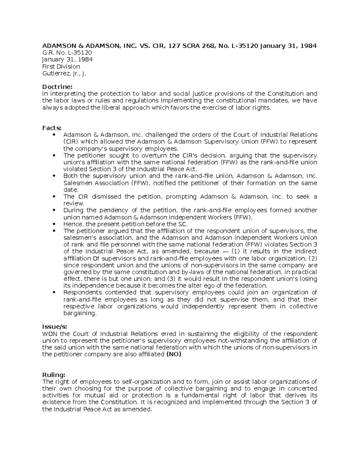 Adamson & Adamson, Inc., G. R. No. L-35120, 31 January 1984 - ADAMSON ...