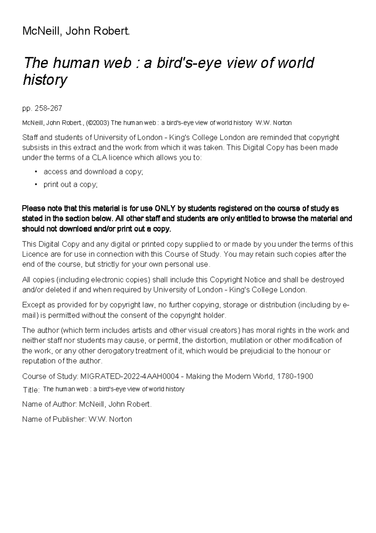 07 Mac Neill, Human Web - reading - McNeill, John Robert. The human web ...