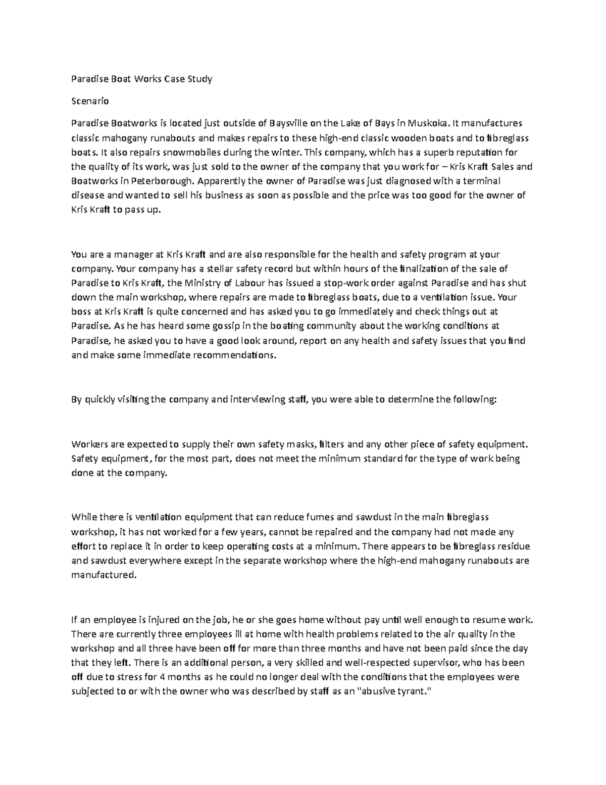 Paradise Boat Works Case Study - Paradise Boat Works Case Study ...