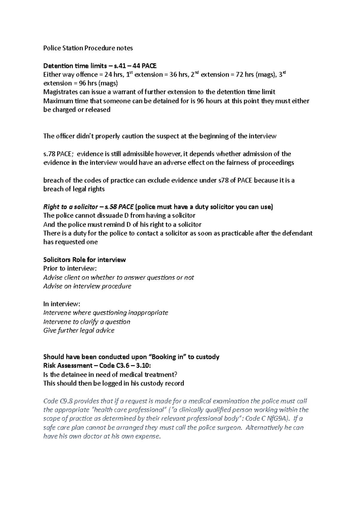 Police Station Procedure notes - Police Station Procedure notes ...