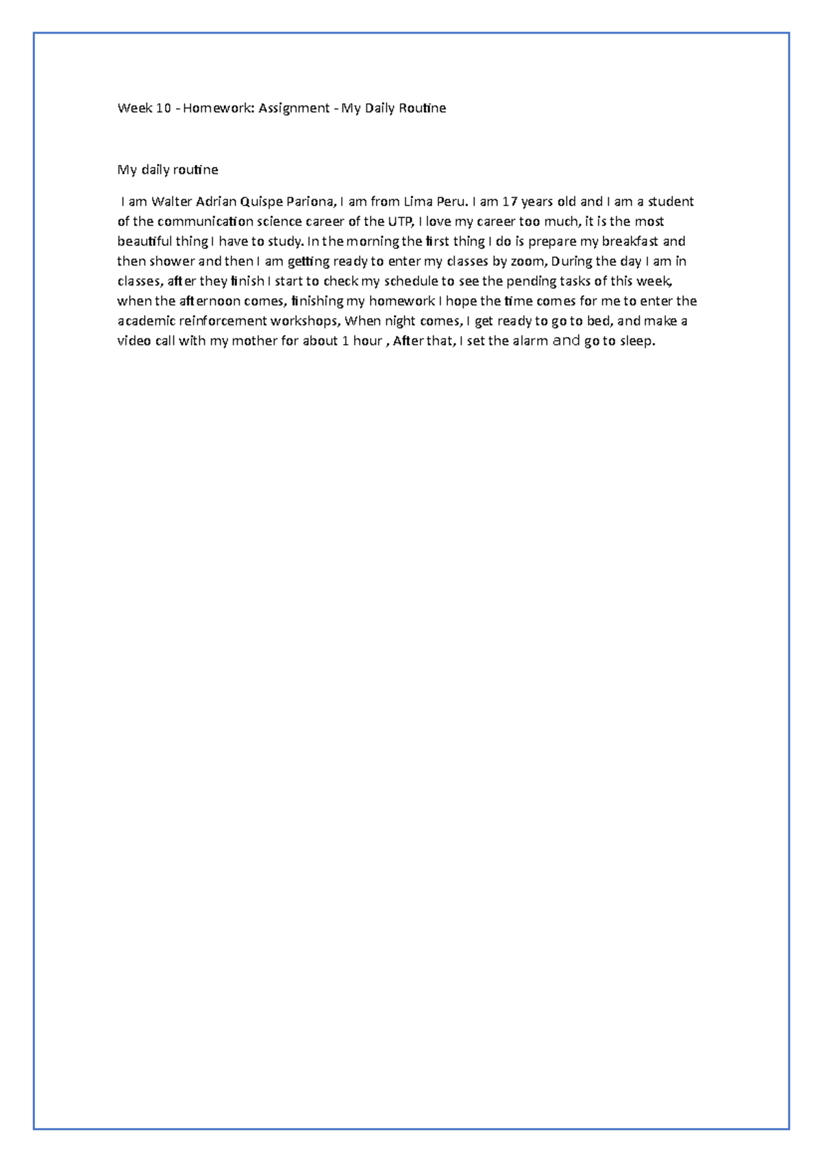 Week 10 Task Assignment My Daily Routine Week 10 Homework