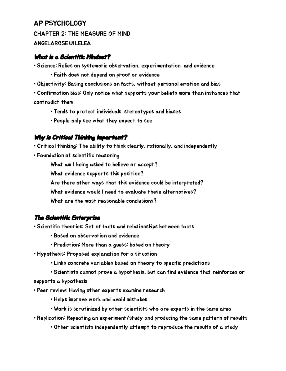 AP Psychology CHP 2 Notes - AP PSYCHOLOGY CHAPTER 2: THE MEASURE OF ...