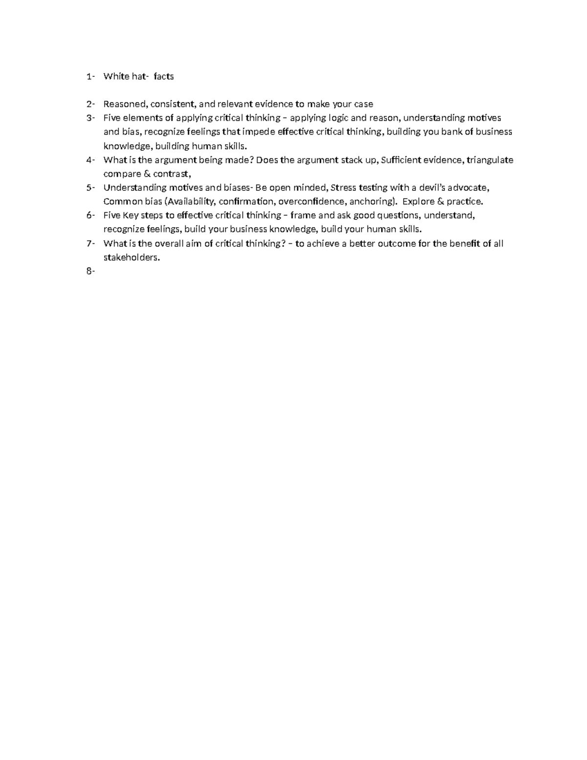 Mba 520 quiz 1 help - 1- White hat- facts 2- Reasoned, consistent, and ...