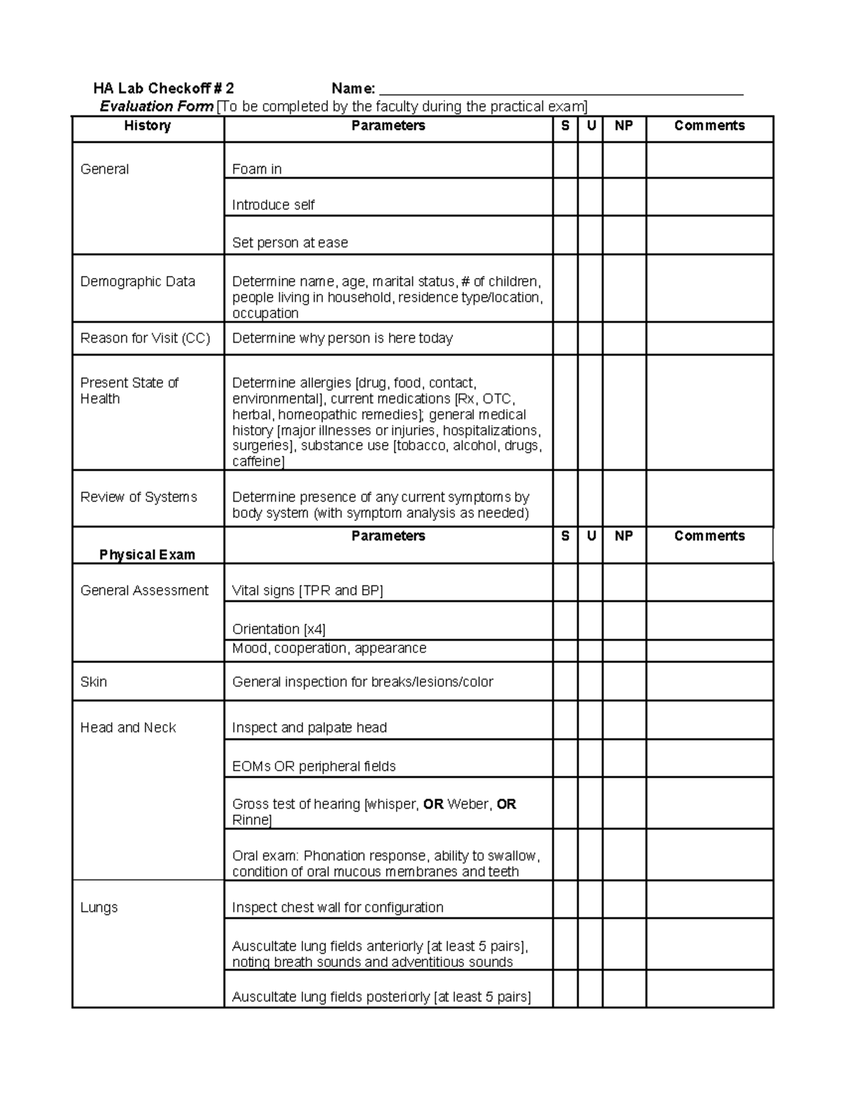 HA Lab Checkoff # 2 Evaluation Form 2022-1-1-1 - HA Lab Checkoff # 2 ...