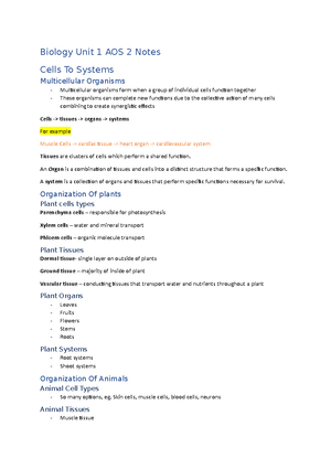 Unit 4 AOS 1 - Notes summary - Cellular vs non-cellular A cellular ...