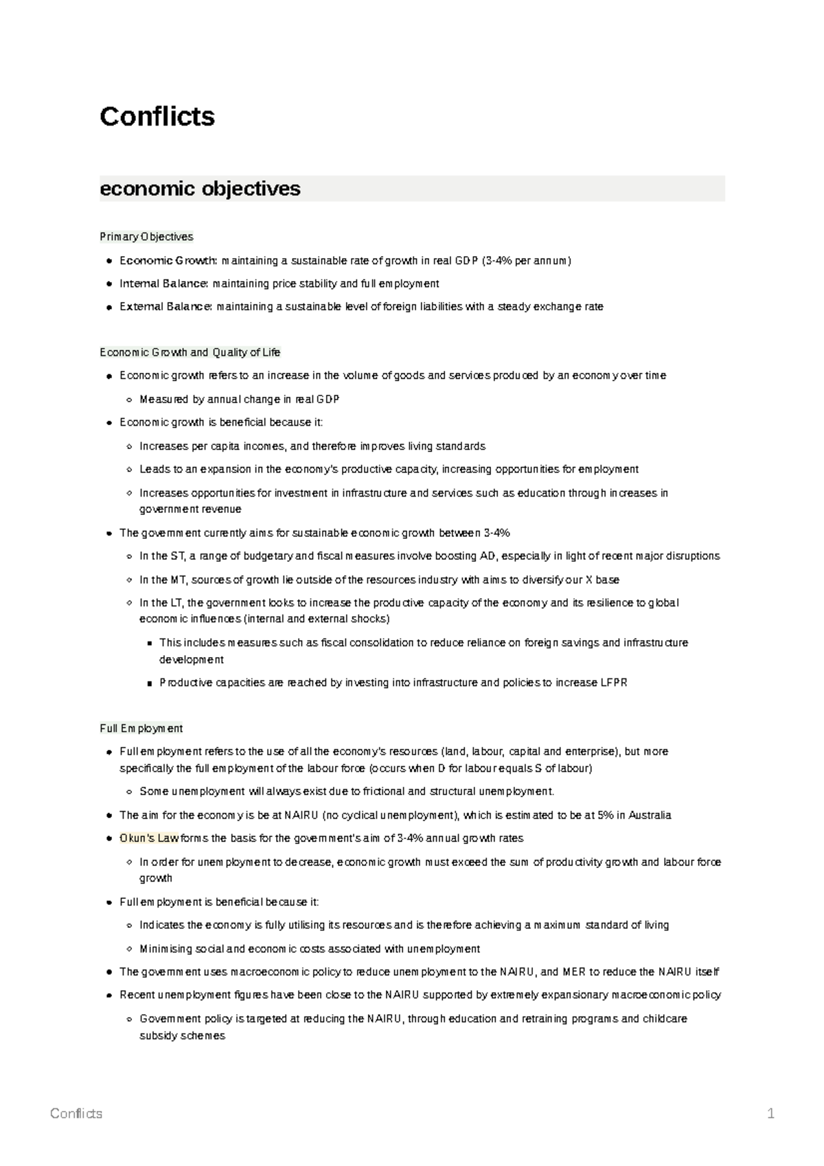 Conflicts of Economic Objectives - Conflicts economic objectives ...