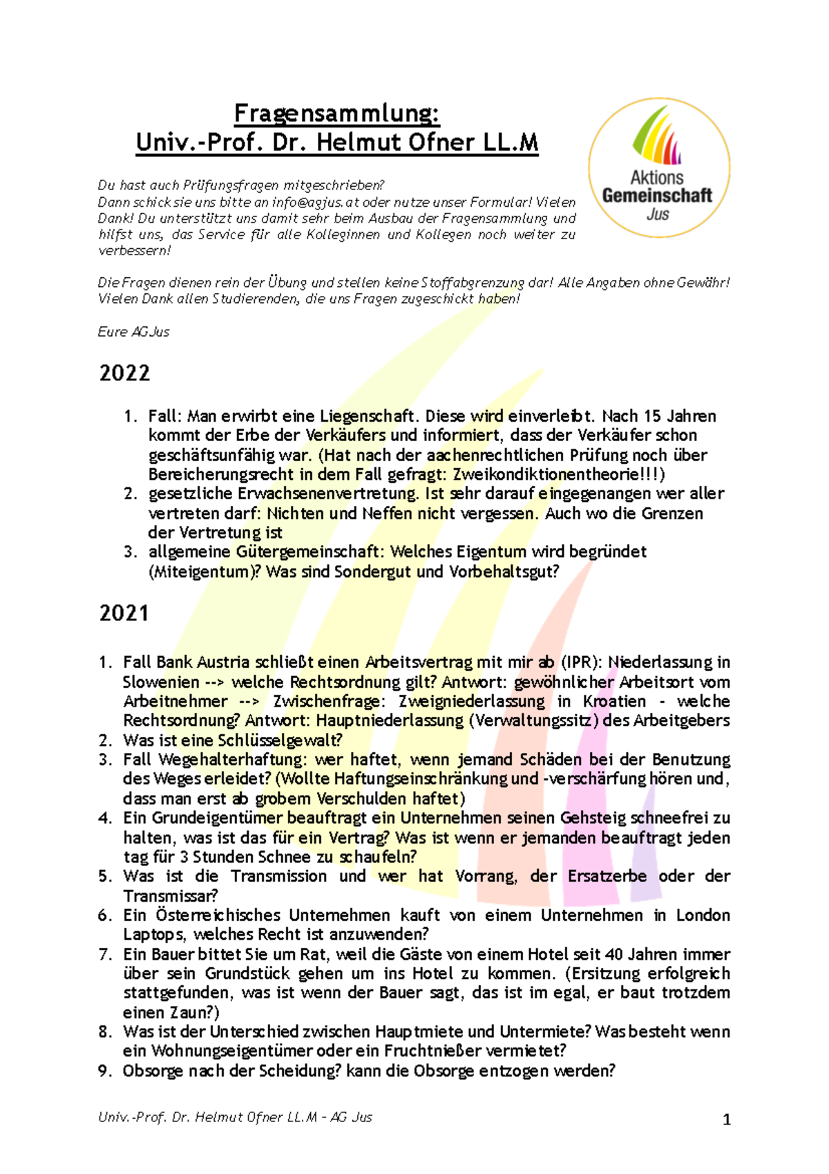 Ofner - Fragensammlung: Univ.-Prof. Dr. Helmut Ofner LL Du hast auch ...
