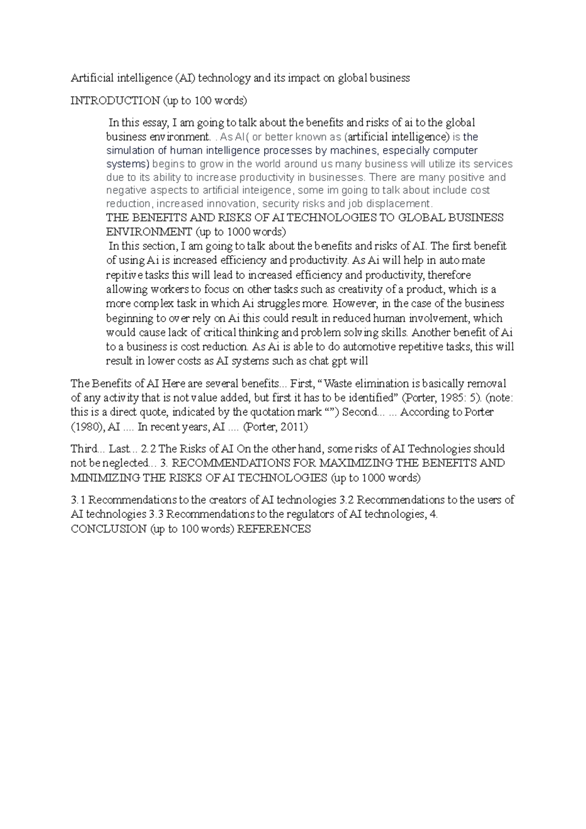 BUS1002 essay 2023-24 - assignment - Artificial intelligence (AI ...
