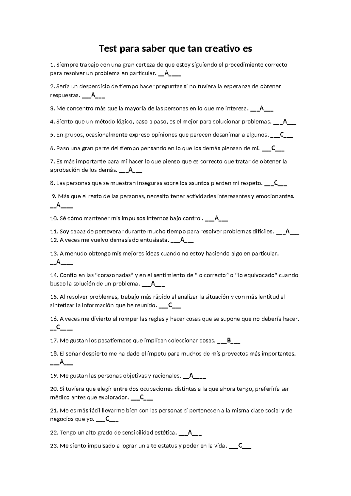 Debate unid AD 2 - Test para saber que tan creativo es Siempre trabajo ...