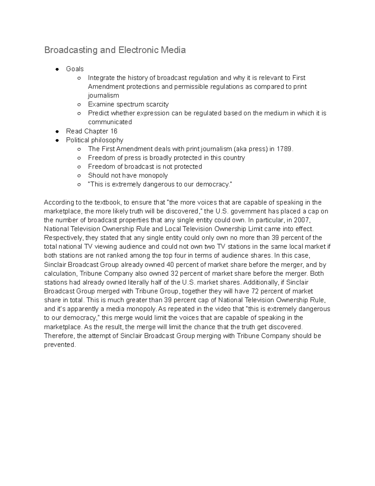 Week 10 lecture - Broadcasting and Electronic Media Goals Integrate the ...