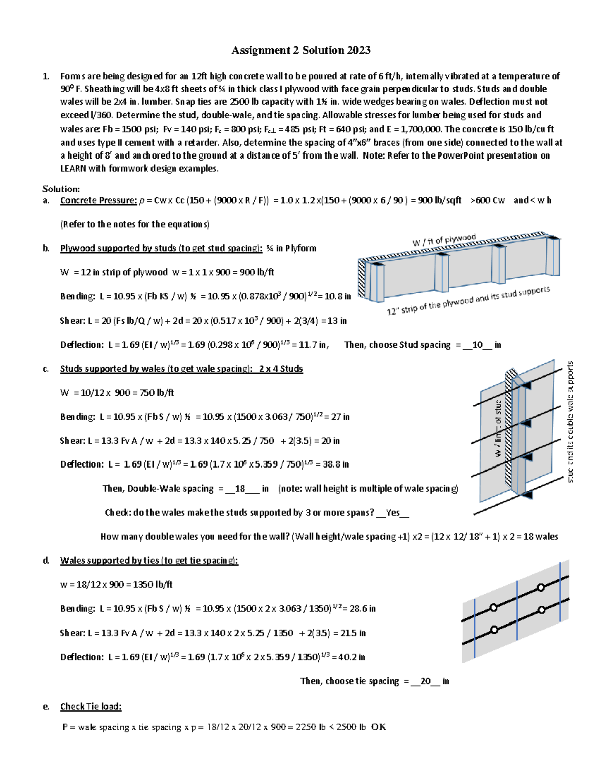 CIVE596 Assignment 2 Solution - Assignment 2 Solution 2023 Forms are being designed for an 12 ft ...